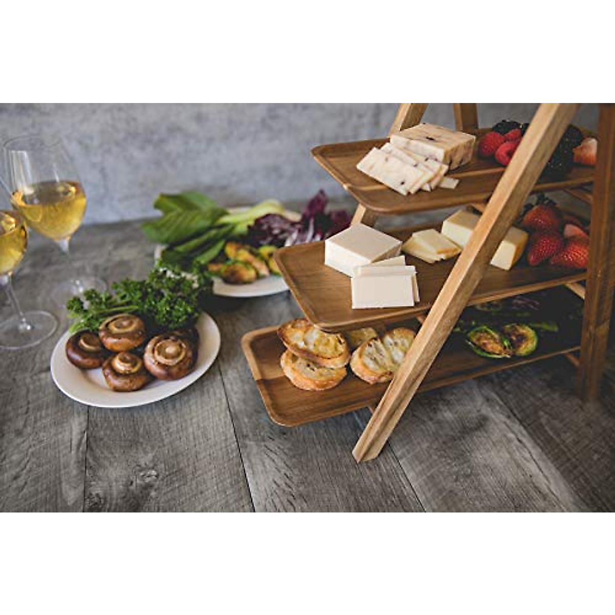 TOSCANA - a Picnic Time brand, 3 Tiered Serving Ladder - Charcuterie Boards - Wood Serving Platters