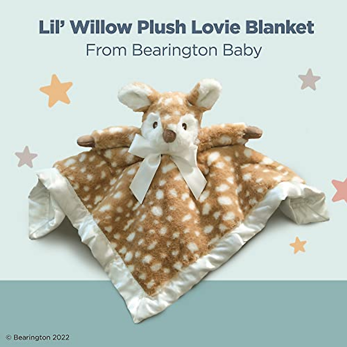 Bearington Lil’ Willow Lovie Blanket: 15” Tall Fawn Blanket Plush for Infants, Ultra-Soft with Velour Lining and Cozy Fabric, Super Absorbent for Messy Babies, Machine Washable, Great