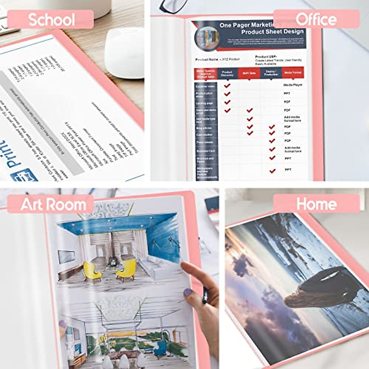 11x17 Portfolio Presentation Book - Art Portfolios 11x17 Binder with 40 Plastic Sleeves for Displaying 80 Pcs 11 x 17" Paper, Artwork, Prints or Posters - Pink