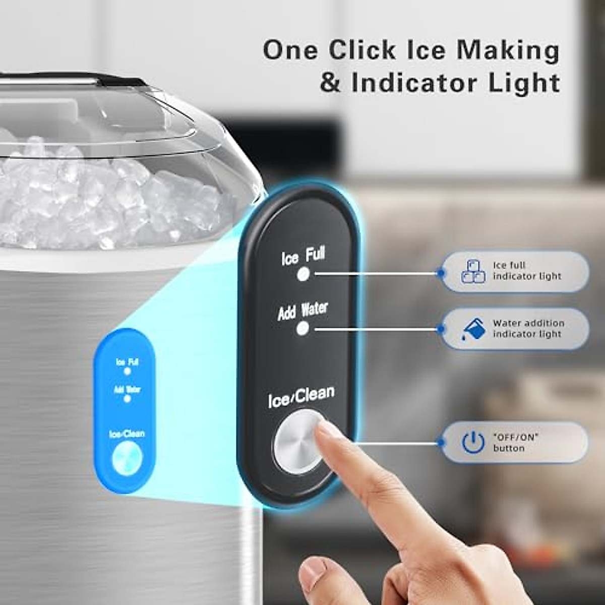 ZAFRO Nugget Ice Maker Countertop with Handle, Stainless Steel, 35Lbs/24Hrs,7 Mins Ice Making, Pellet Ice Maker with Ice Basket/Ice Scoop for Home/Bar/Party/Office