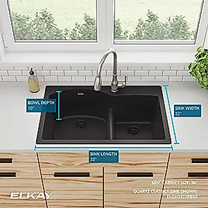 Elkay Quartz Classic ELGH3322RBK0 Black Offset 60/40 Double Bowl Top Mount Sink