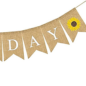 BESTOYARD Birthday Bunting Banner Decorative Burlap Banner Linen Swallowtail Pull Flag Party Supplies (Happy Birthday Letters Sunflower Pattern)
