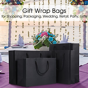 40 Pcs Shopping Bags Craft Bags Black Gift Bags with Handles, 4 Sizes Black Paper Bags Reusable Kraft Bags Gift Wrap Bags Packaging Bags Wedding Bags Party Favor Bags Business Bags