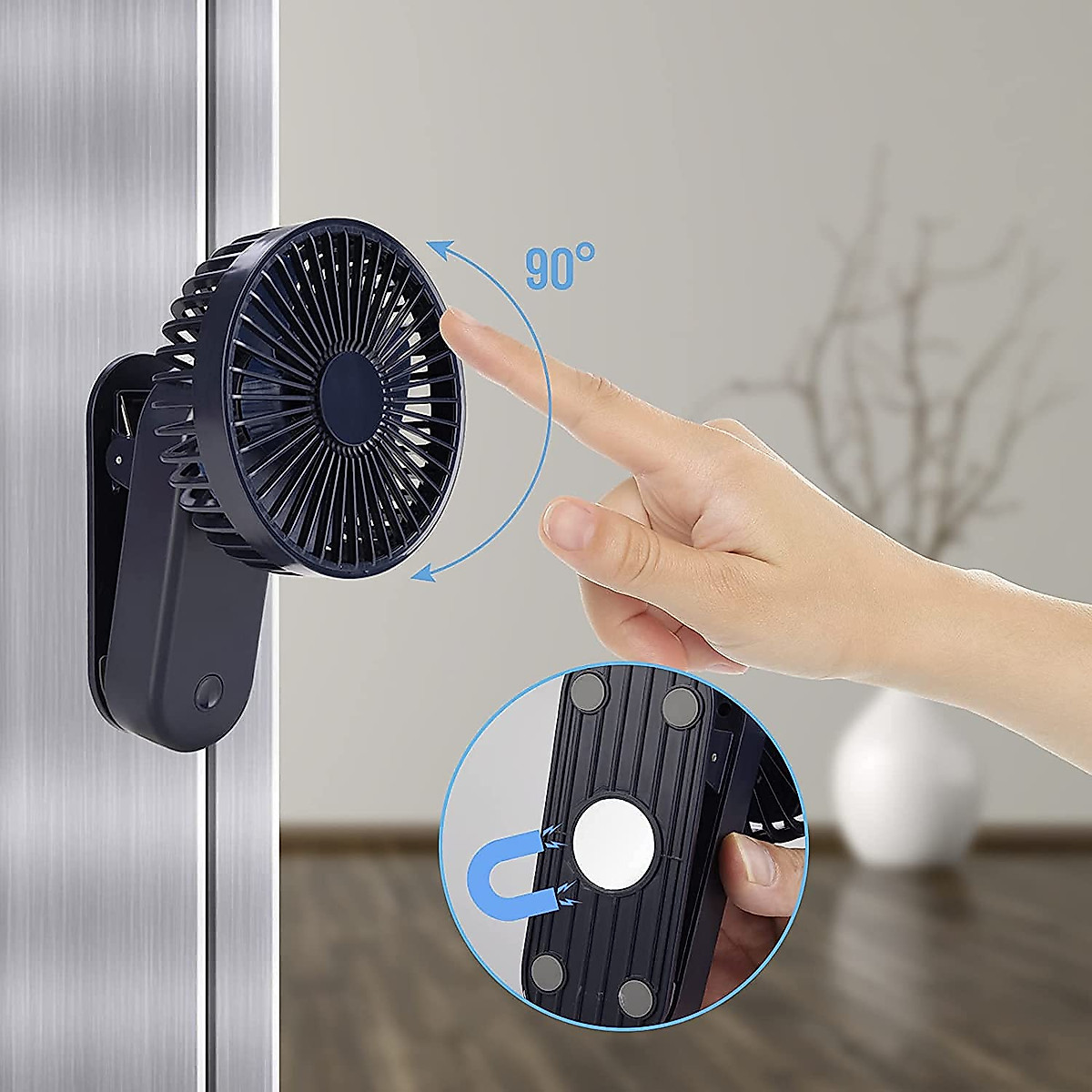 KONPWAY Portable Mini Clip on Fan, 4000mAh Rechargeable USB Battery Operated Stroller Fan with Magnetic, Royal Blue