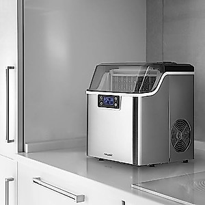 Newair NIM045SS00 45 lbs. Portable Countertop Clear Ice Maker with FrozenFall Technology, Custom Ice Thickness Controls, 24 Hour Timer, Large Viewing Ice Window, Perfect for Cocktails, Scotch, Soda