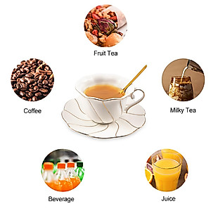 HSYTEK 22 Pcs Tea Sets for Women Tea Party, Luxury British Tea Cups & Saucers Set of 6, Porcelain Tea Sets Gift for Adults with Golden Trim, Tea Party & Coffee, (Including a Stand)-White