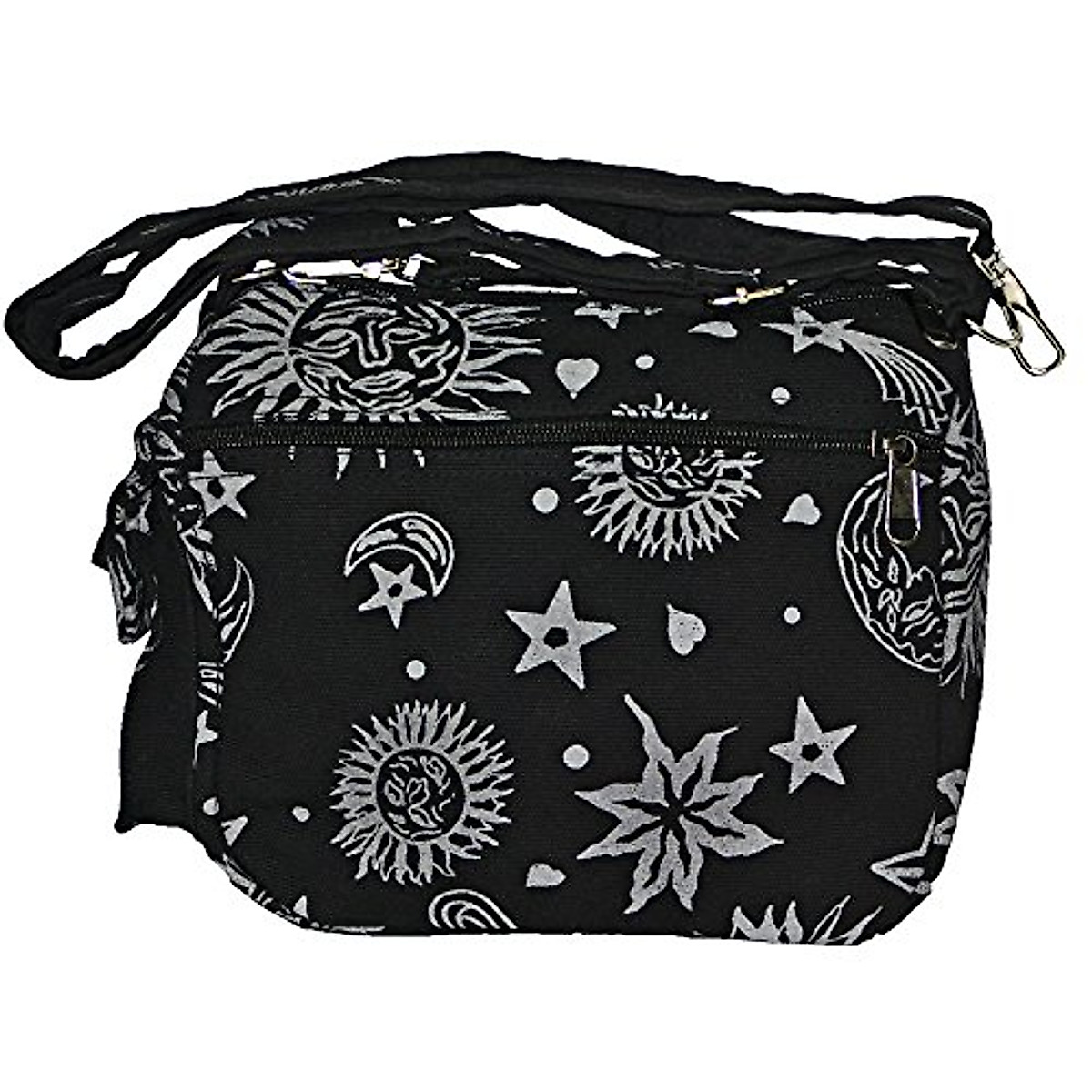 Sun Moon Stars and Planets Celestial Hippie Boho Crossbody Single Shoulder Bag (Black)