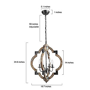 KSANA Rustic Chandelier, Farmhouse Light Fixture in Distressed Wood Finish, ORB Chandelier for Kitchen Island, Entryway, Dining Room, Bedroom
