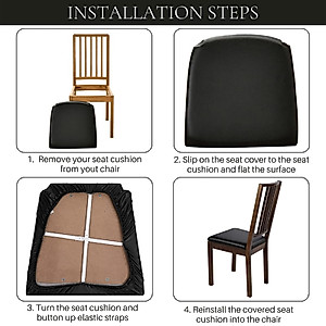 SearchI Waterproof PU Leather Seat Covers for Dining Chairs, 6 Pack Stretch Dining Room Chair Seat Covers, Kitchen Chair Seat Covers Protectors (Black)