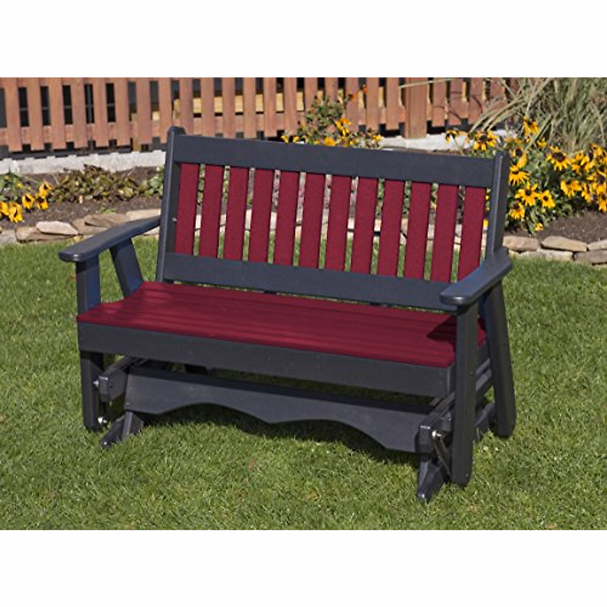 ECOMMERSIFY INC 4FT-Cherrywood-Poly Lumber Mission Porch Glider Heavy Duty Everlasting PolyTuf HDPE - Made in USA - Amish Crafted