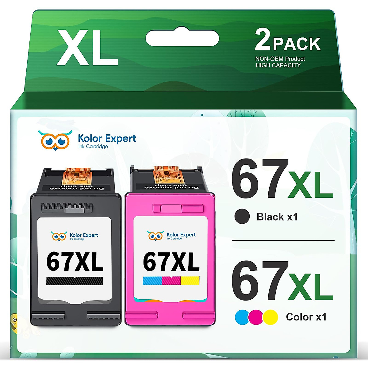 67XL Ink Cartridge Combo Pack Replacement for HP 67 67XL for DeskJet 2742 2755 Envy 6052 6055 6075 DeskJet Plus 4152 4155 4158 Printer (1 Black,1 Tri-Color)