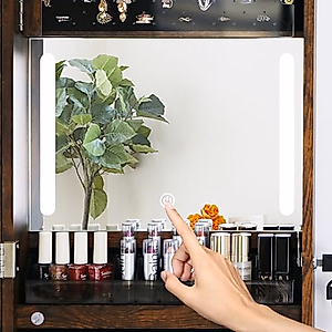 MASMIRE Full Length Mirror Jewelry Armoire With Built-In Touch Light - 47.3' H Cabinet With Wall Mount/Over The Door Mirror, Jewelry Storage and 4 Drawers - Rustic Brown