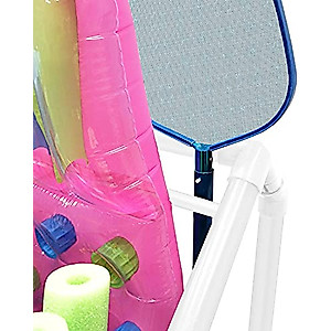 7 Bar Outdoor Pool Towel Rack - Pool Float Storage and Drying Rack, Free Standing Pool Organizer (White)