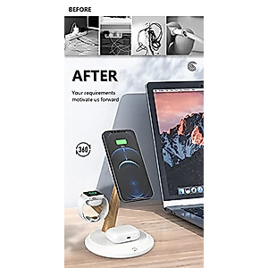 iMacaan 4-in-1 Wireless Charging Station | Compatible with iPhone 14, 13, 12, Pro, Pro Max, Mini, AppleWatch & AirPods | Lightening Fast Charging Dock w/Integrated LED Light (White)