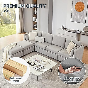 Weture Modular Sectional Sofa, Convertible U Shaped Sofa Couch with Storage, High Supportive & Soft Sponges, 6 Seat Modular Sectionals Sofa Couch with Chaise for Living Room, Grey
