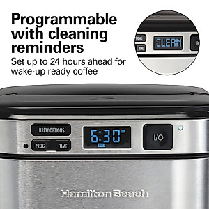 Hamilton Beach Programmable Coffee Maker, 12 Cups, Front Access Easy Fill, Pause & Serve, 3 Brewing Options, Black (46310)