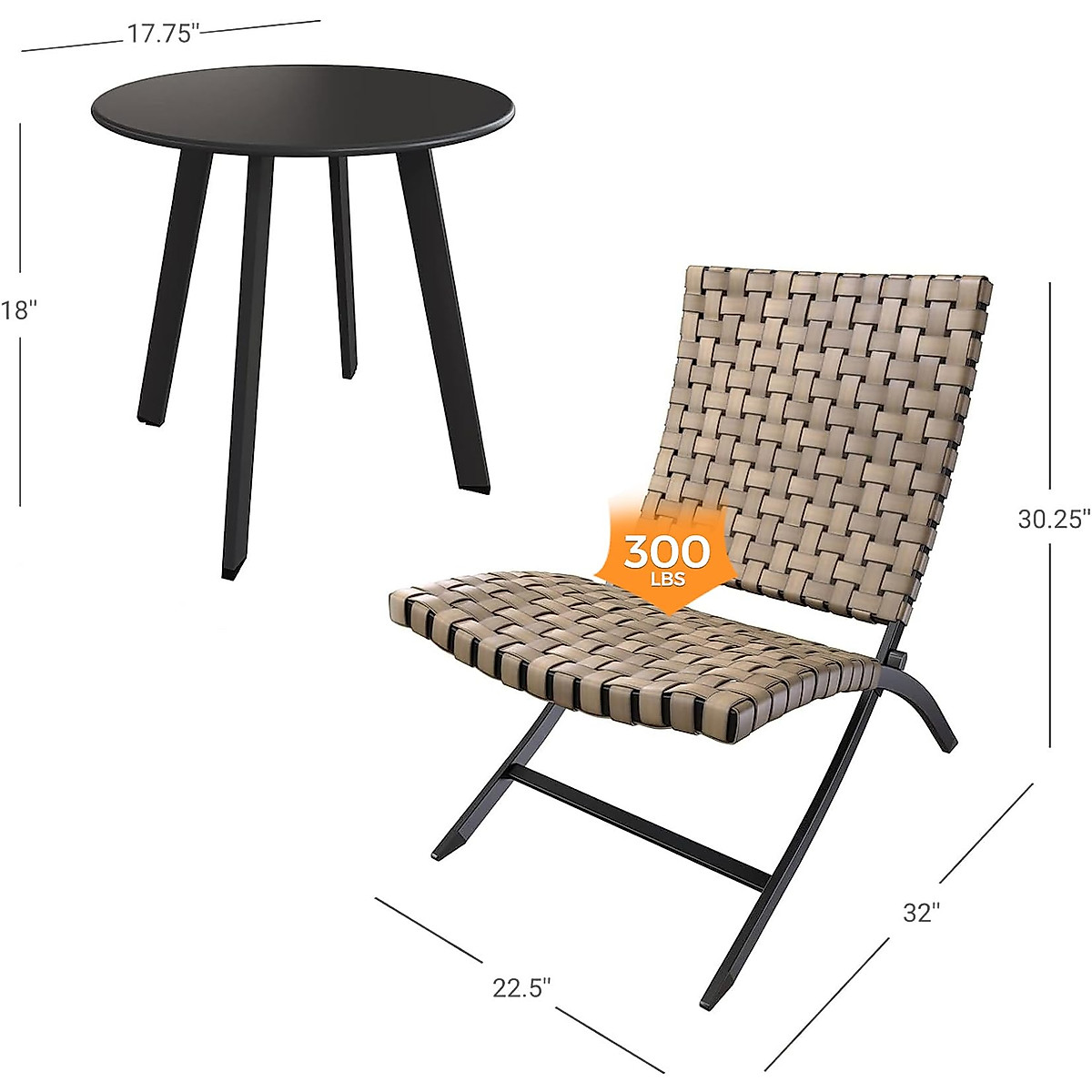 Grand patio 3 Piece Leather Texture Wicker Patio Chairs, Foldable Balcony Furniture Set with Outdoor Lounge Seating and Side Table