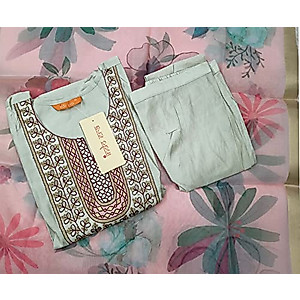 INDO ERA Indian Women's Off White Viscose Embroidered Calf Length Straight Kurta Pant With Dupatta Set