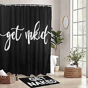 Zeeinx Get Naked Bathroom Shower Curtain Sets with Rugs Non Slip Absorbent Get Naked Bath Rugs Funny Bathroom Decor Shower Curtain Sets with 12 Hooks,72" x 72" Black