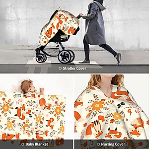 Rutiea Baby Car Seat Canopy Animal Print Fox Nursing Cover for Infant Boys and Girls Breastfeeding Scarf, Keeps Baby Warm and Cozy