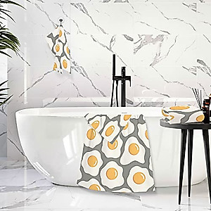 JIPONI Cute Fried Eggs Cotton Towel Set of 2, 1 Bath Towel 1 Washcloth Soft and Highly Absorbent Towels for Bathroom Hotel Spa Gym Decor