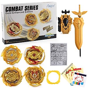 Bey Battle Burst Gyro Attack Blades Metal Fusion Evolution Combination with Arena, Launchers Grip & Battling Top(Golden)