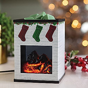 CANDLE WARMERS ETC. Fireplace Illumination Fragrance Warmer- Light-Up Warmer for Warming Scented Candle Wax Melts and Tarts to Freshen Room, White Brick Holiday