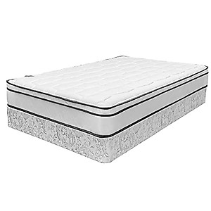 Mattress Comfort, 10-Inch Meduim Plush Eurotop Pillowtop Innerspring Mattress & 8" Wood Box Spring Set with Mattress Protector, Full