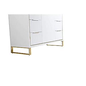 Fine Fixtures Opulence Collection 48 in. W x 20 in. D x 33 in. H Bathroom Vanity in White Matte with White Ceramic Sink - Satin Brass Hardware