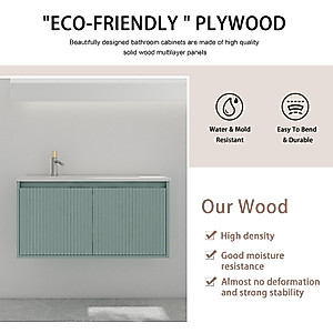 36" Wall Mounted Bathroom Vanity and Sink Combo, Floating Bathroom Vanity Storage Cabinet Set with Drop-Shaped Resin Sink Top & Soft Close Door Modern Bathroom Vanity Set for Small Space, Green