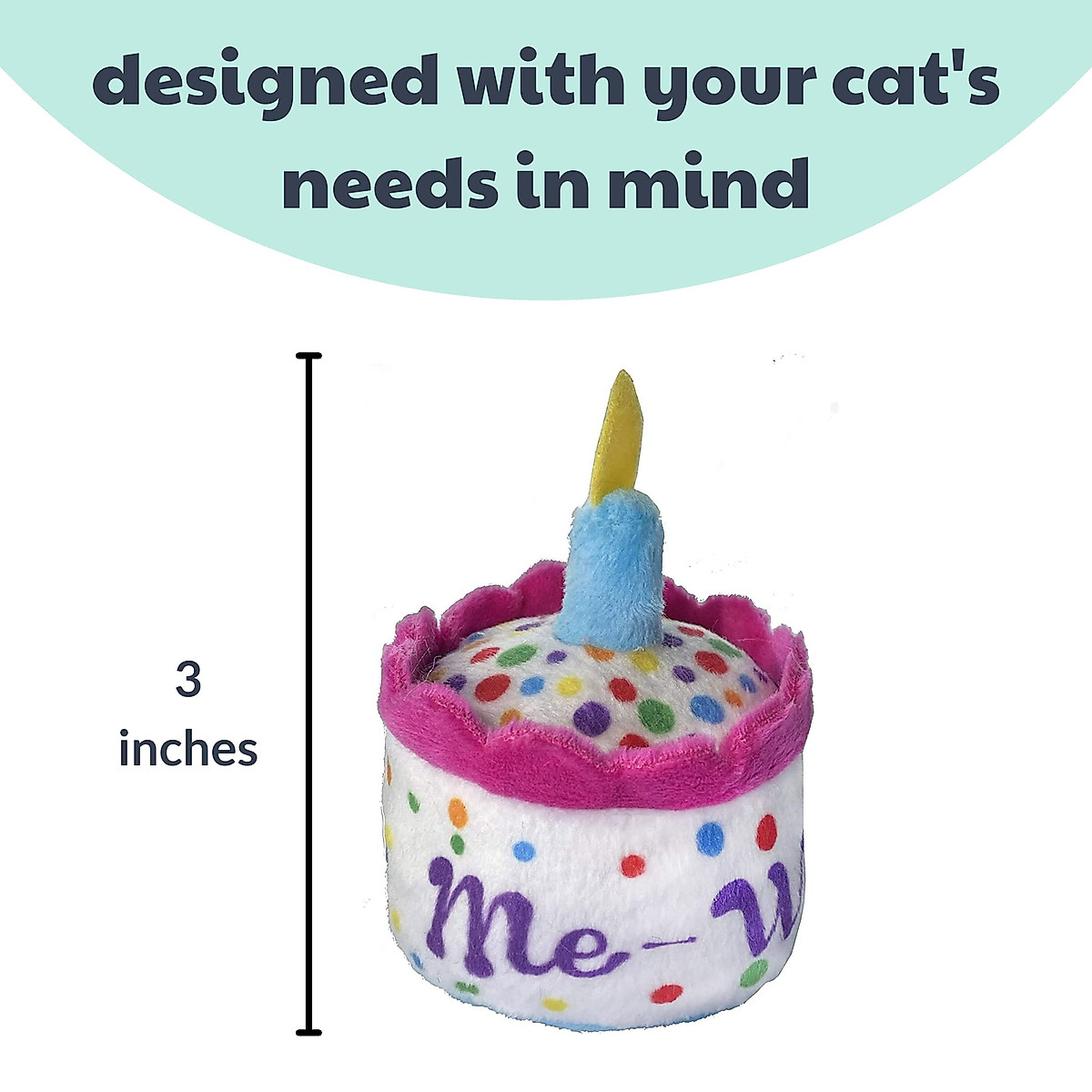 Huxley & Kent Cat Toy | Mewow Cake | Birthday Strong Catnip Filled Cat Toy | Soft Plush Kitty Toy with Catnip and Crinkle | Kittybelles