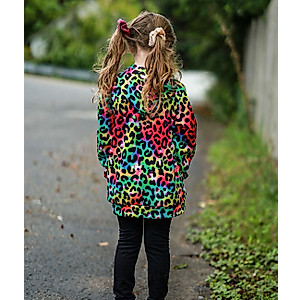 uideazone Teens Girls Hooded Sweatshirt Size 7 3D Print Colorful cheetah Leopard Hoodies Fashion Long Sleeve Hoody Pullover Sweatsuit for School 6-8 Years