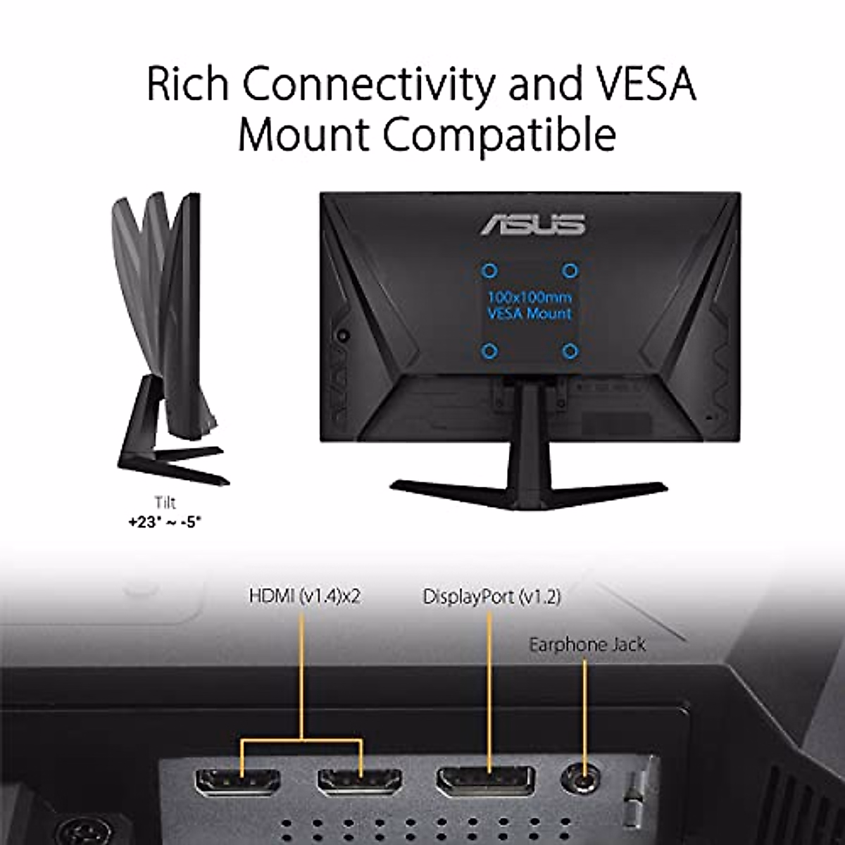 ASUS TUF Gaming 23.8” 1080P Monitor (VG249Q1A) - Full HD, IPS, 165Hz (Supports 144Hz), 1ms, Extreme Low Motion Blur, Speaker, FreeSync™ Premium, Shadow Boost, VESA Mountable, DisplayPort, HDMI,BLACK