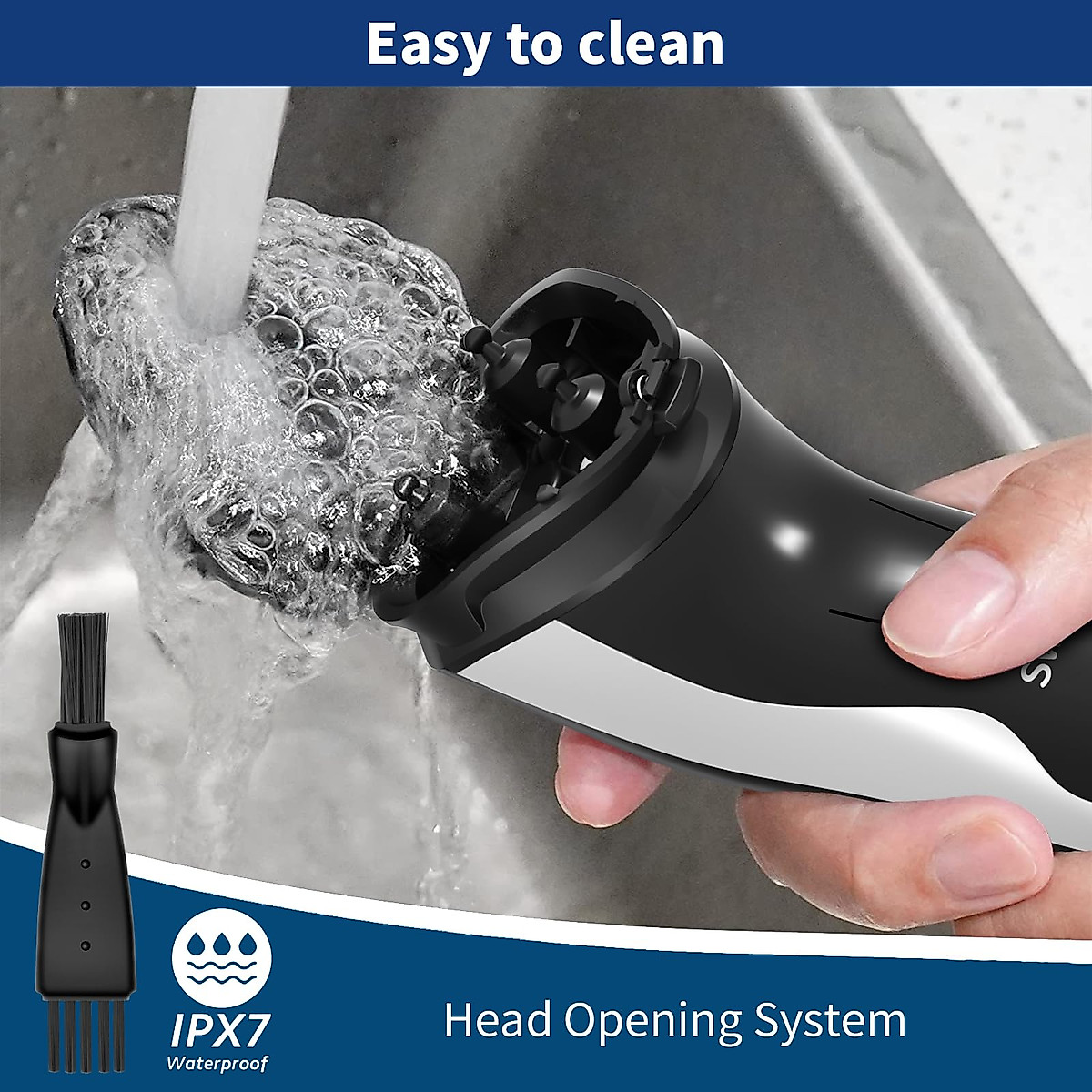 SweetLF Electric Razor for Men, 3 Blades, IPX7 Waterproof, USB Rechargeable, Wet & Dry Shaving, 4D Rotary Head, Pop-up Trimmer, SWS7105 [Upgrade], Black