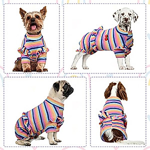 Dog Pajamas Striped Onesie, Cute Soft Pet Jumpsuit, Breathable Dog Bodysuit with Skirt, Puppy Pullover Shirt for Indoor Outdoor Use, Stretchable Outfit Sleeping Clothes for Dog Hair Shedding Cover