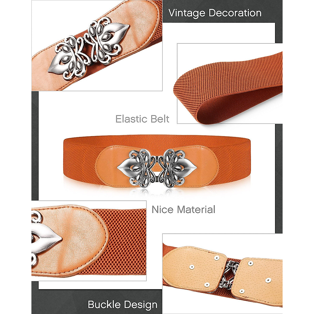 6 Pieces Wide Stretchy Waist Belt Retro Dress Belt Elastic Belt with Buckle PU Leather Belt Vintage Belt for Women