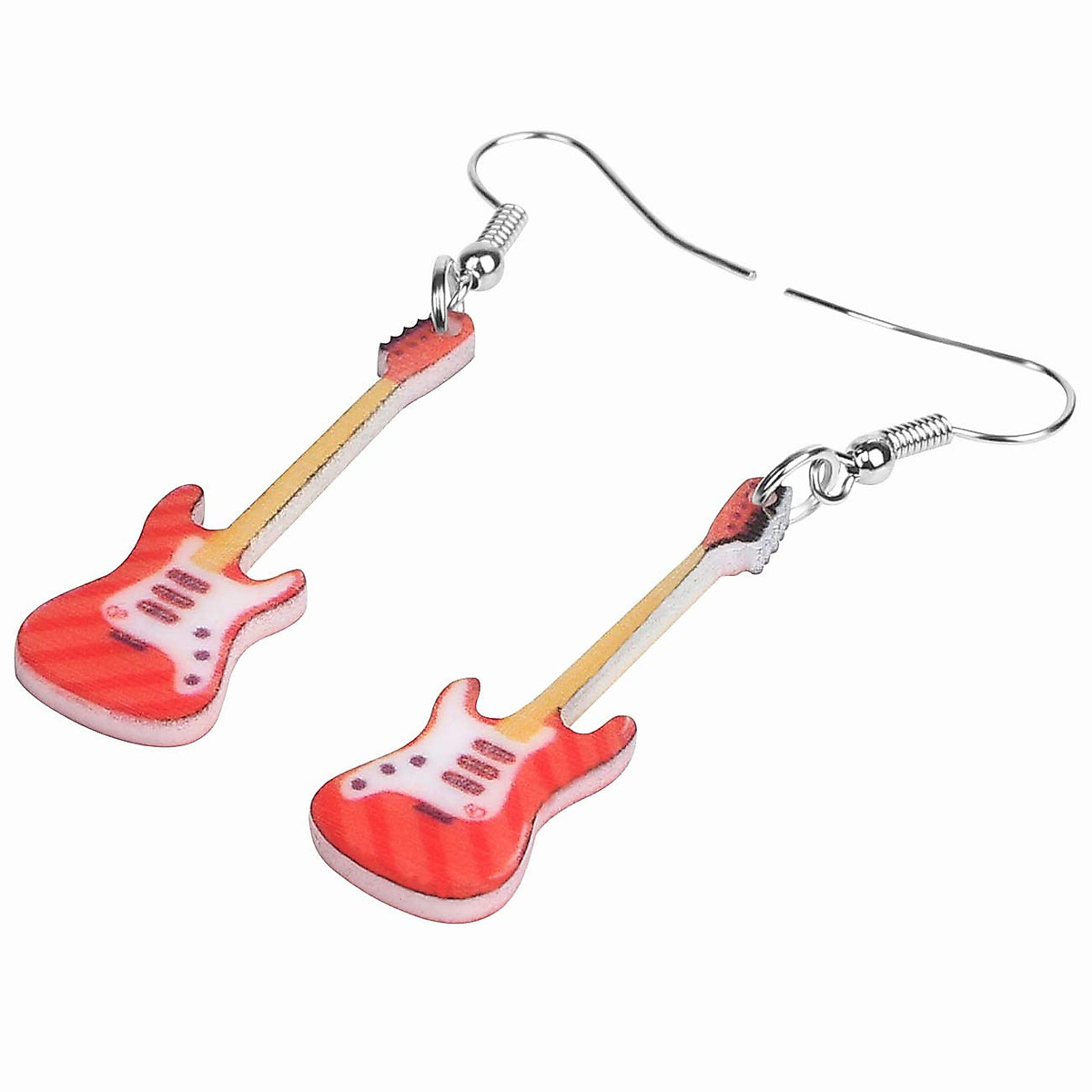 DUOWEI Cute Acrylic Music Bass Guitar Earrings Charms Dangle Drop Jewelry Gifts for Women Mom(Red)