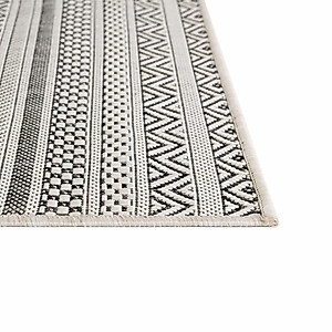 Rugs.com Outdoor Ribbon Collection Rug – 2' 7 x 12' Runner Beige Flatweave Rug Perfect for Hallways, Entryways