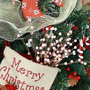 Trimgrace 12 Pack Pink Christmas Ornament Artificial Berry Stems 14" Fake Holly Berry Picks for Christmas Tree Vase DIY Wreath Crafts Home Decor