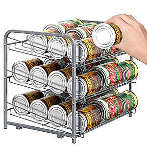 BTY Can Organizer for Pantry Stackable 2 Pack, Can Storage Organizer Rack Stacking Can Dispensers Small Space Holds up to 36 Cans for Pantry, Kitchen, Cabinet- Silver