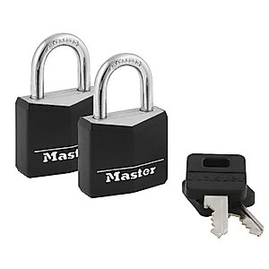 Master Lock 131T Covered Aluminum Padlocks, 2 Pack, Keyed Alike, Black, 2 Count