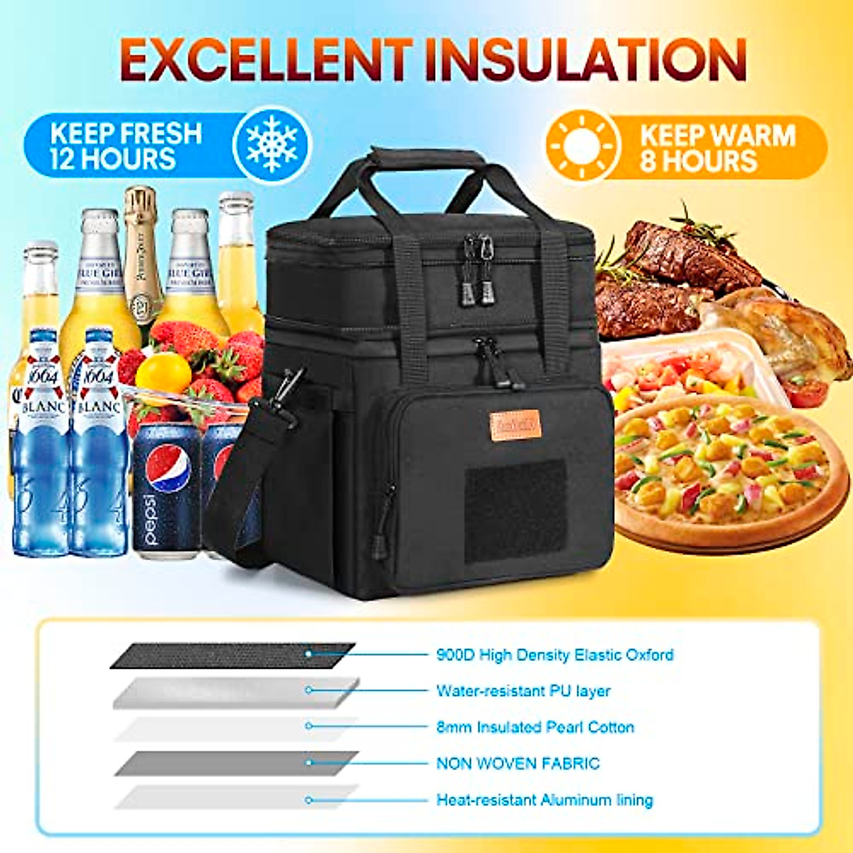 KumYamLO Tactical Lunch Box for Men 16L,Large Insulated Waterproof Reusable Lunch Bag，Women,Work,Outdoor,Picnic,Finishing,Molle Webbing and Adjustable Shoulder Straps(Black)…