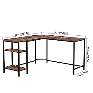 L Shaped Desk,Corner Computer Desk with 2 Removable Shelf,Sturdy Wood & Steel Home Office Table,Writing Desk,Larger Writing Workstation for Small Spaces, Black/Brown