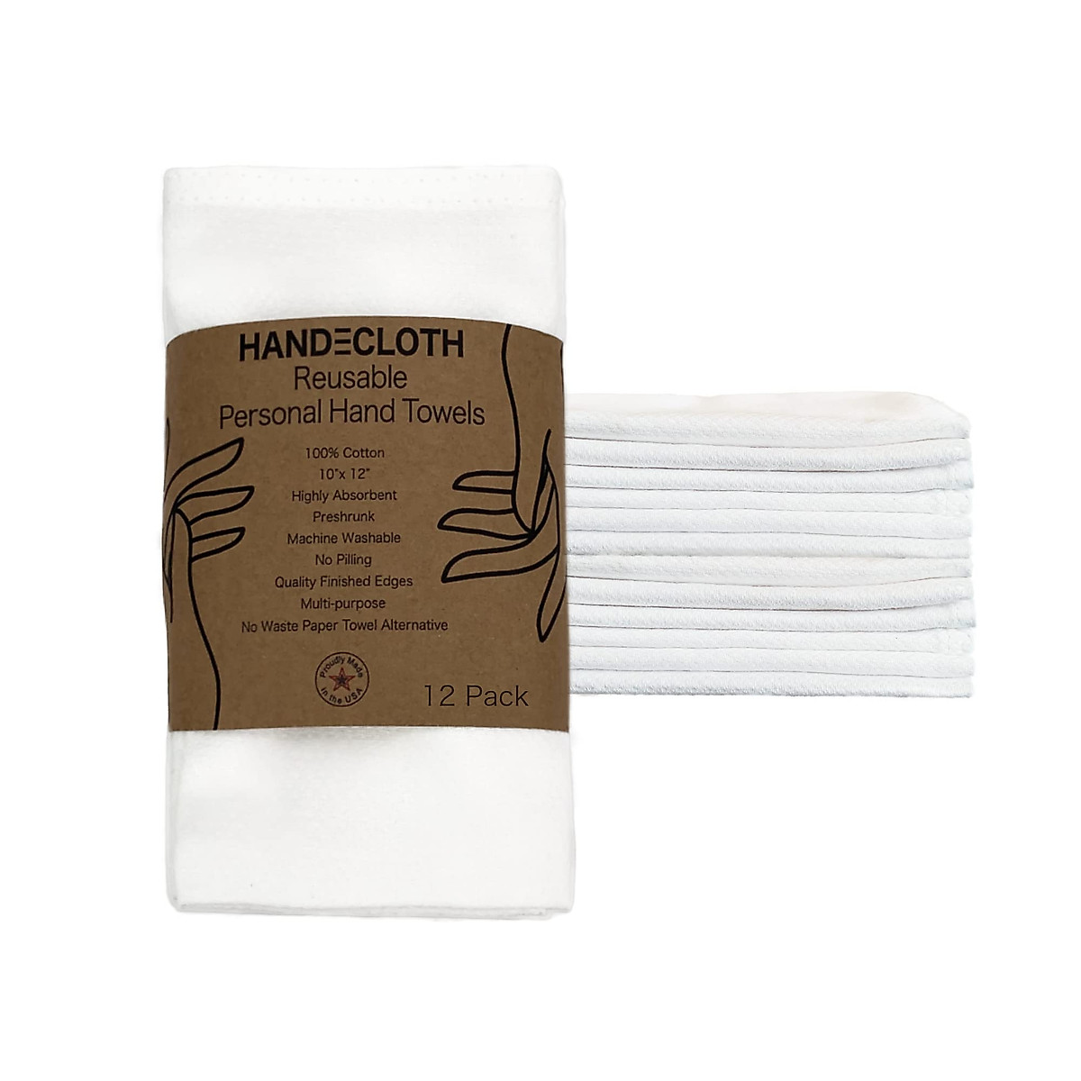 HANDECLOTH Reusable Paper Towels 12 PACK/Cotton/American Made/Machine Washable/Absorbent and Durable with Quality Edges and No Pilling/Guest Towel