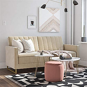 Novogratz 2358179N Skylar Coil, Modern Sofa Bed and Couch, Ivory Velvet Futon