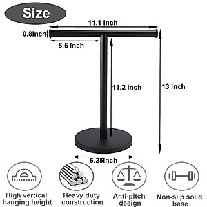 TocTen Hand Towel Holder Stand, T-Shape Hand Towel Rack for Bathroom Vanity Countertop, SUS 304 Stainless Steel Bath Towel Bar Stand with Heavy Duty Base (Matte Black)