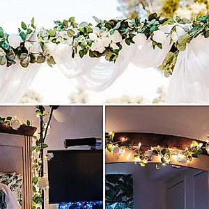 COCOBOO 26.2ft 4pcs White Rose Garland, Artificial Flower Vines, Fake Silk White Rose Garland, Hanging Floral Garland for Wedding Arch Ceremony Home Garden Outdoor Wall Decorations