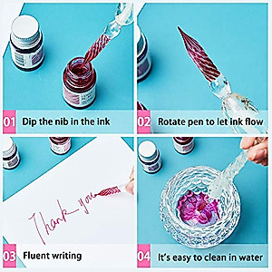 Zonon 3 Pieces Handmade Glass Dip Pen, High Borosilicate Glass Elegant Crystal Glass Pen for Writing, Drawing, Signatures, Calligraphy, Decoration (Silvery, Blue, Ice Green)