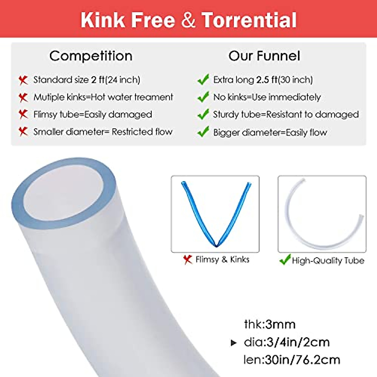 Farielyn-X Beer Bong Funnel with Valve - Newest Valve Design Extra Long 2.5 feet (30 inch) Kink Free Tube & Leakproof Easy Valve Premium Funnel for Beer Drinking Games, College Parties(Single Header)