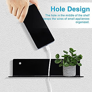 luium 9 Inch Acrylic Floating Shelf No Drill Adhesive Wall Shelf Set of 2 for Funko Pop Storage, Floating Shelves Damage-Free Expand Wall Space for Living Room, Bathroom, Gaming Room, Office - Black